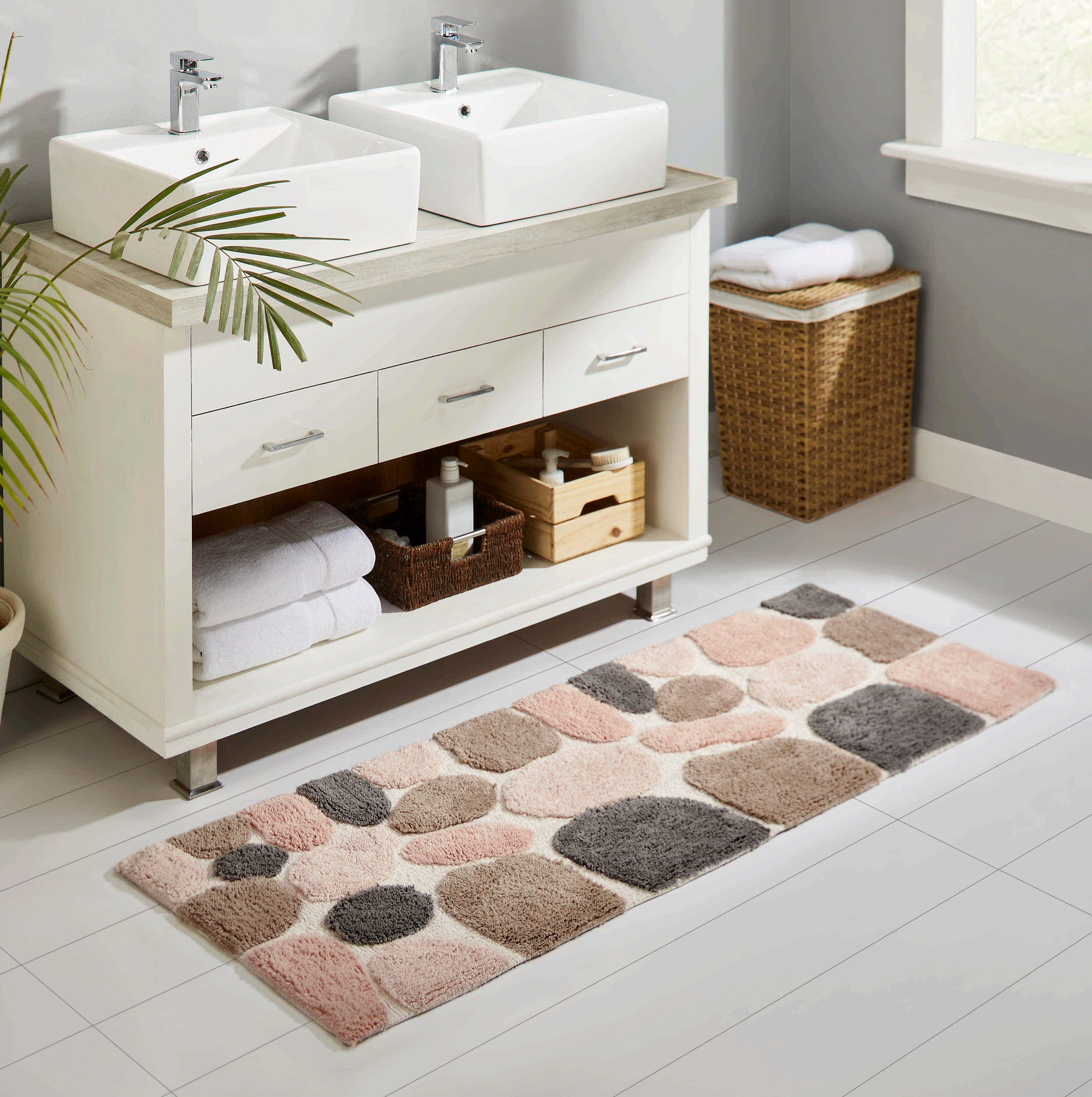 Chesapeake Pebbles Bath Rugs Soft Cotton Bath Runner, 24" x 60", Anti ...