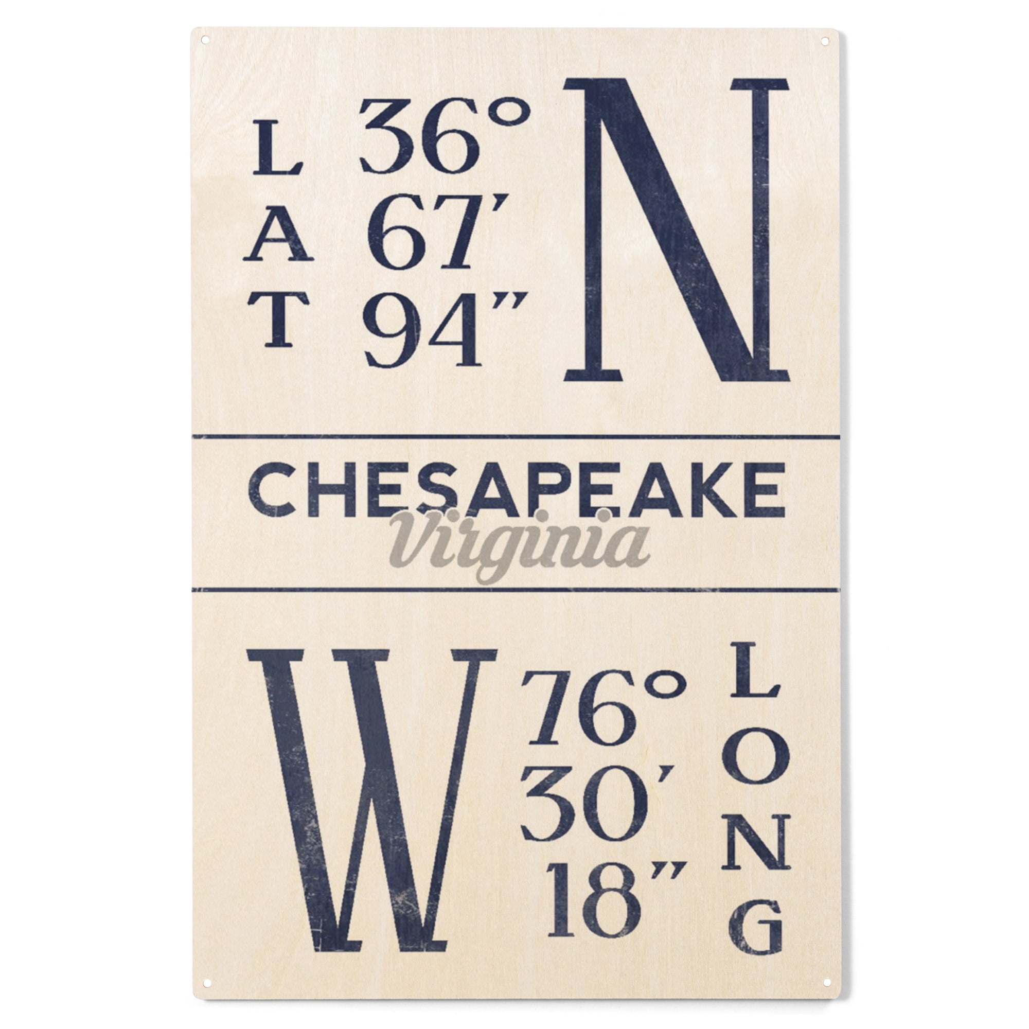 Chesapeake, Virginia, Latitude and Longitude (Blue) Birch Wood Wall ...