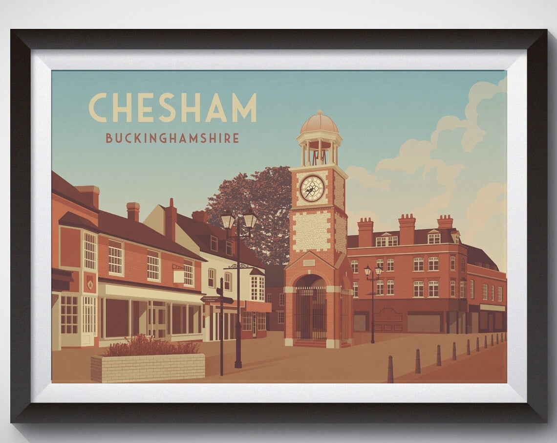 Chesham Travel Poster, Buckinghamshire Print, Chilterns, Countryside ...