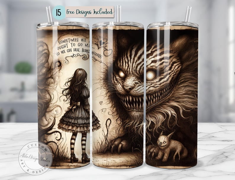 Cheshire cat-themed cup wrappers, inspired by the fantasy art of Alice ...