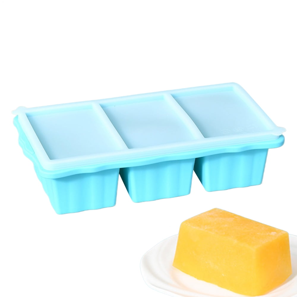 Chesmono Ice Block Mold 3-Cavity Silicone Freezer Ice Block Mold with ...
