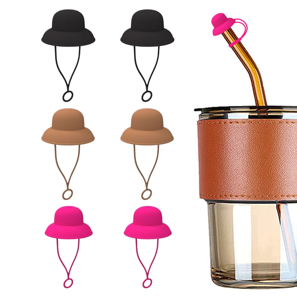 Chesmono Straw Lids Hat Shape Reusable Straw Dust Toppers 6 Pieces Leak ...