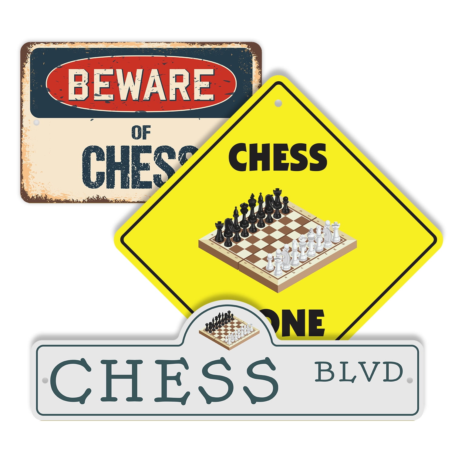 Chess (3 Pack) Large Plastic Street Sign Crossing Sign Warning Sign ...