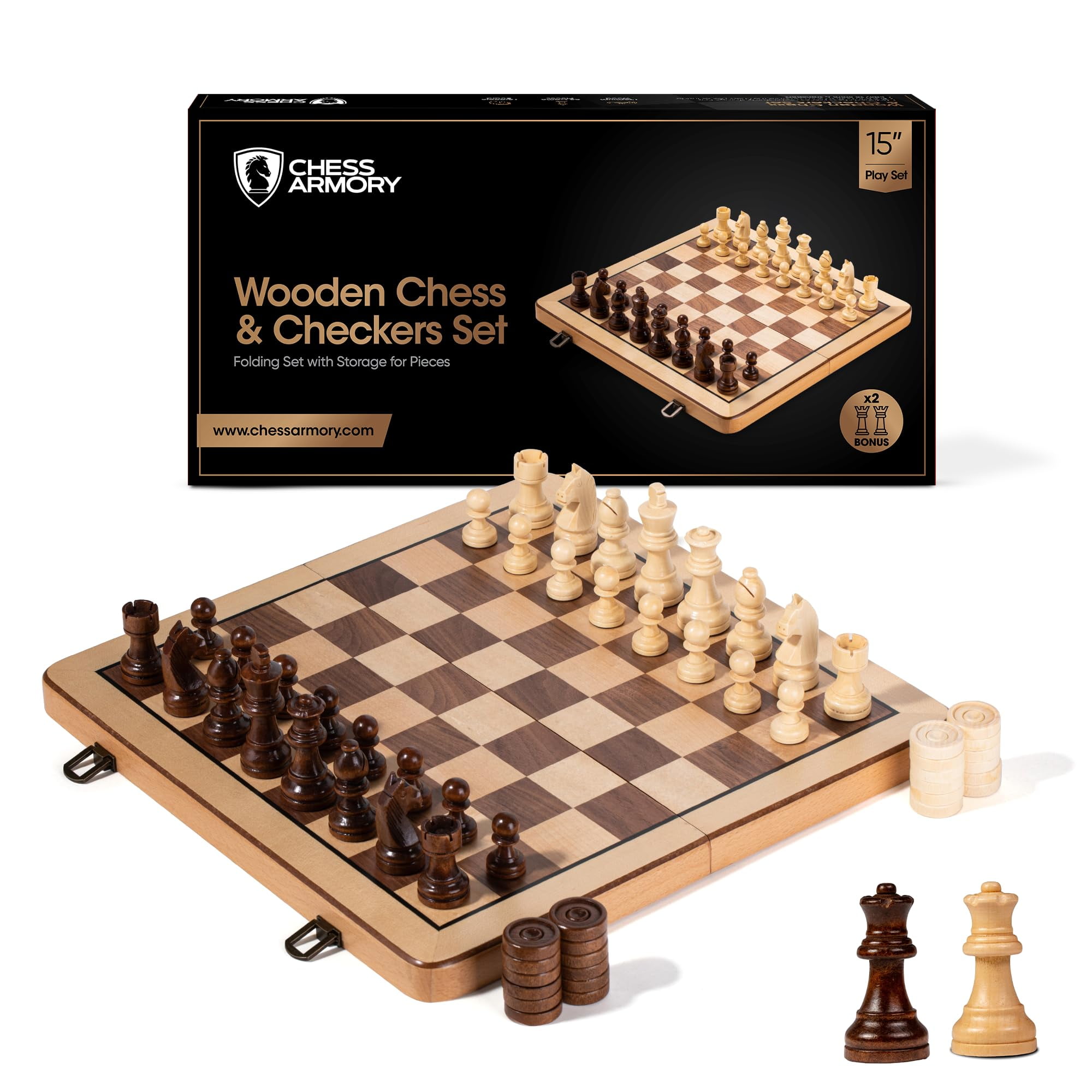 Chess Armory Premium Checkers SSF20 and Chess Set - Wooden Board Game ...