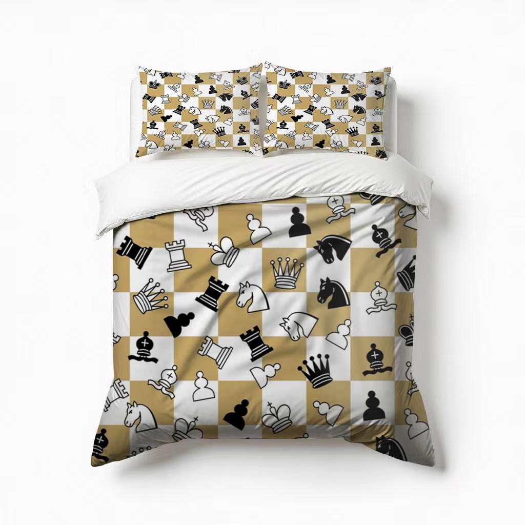 Chess Bedding Set 3 Pcs Soft Microfiber Quilt Cover For Bedroom Decor ...