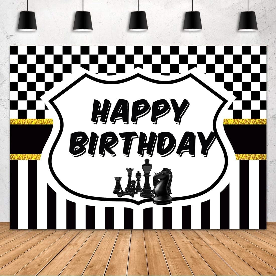 Chess Birthday Backdrop Black and White Striped Plaid Photo Booth ...