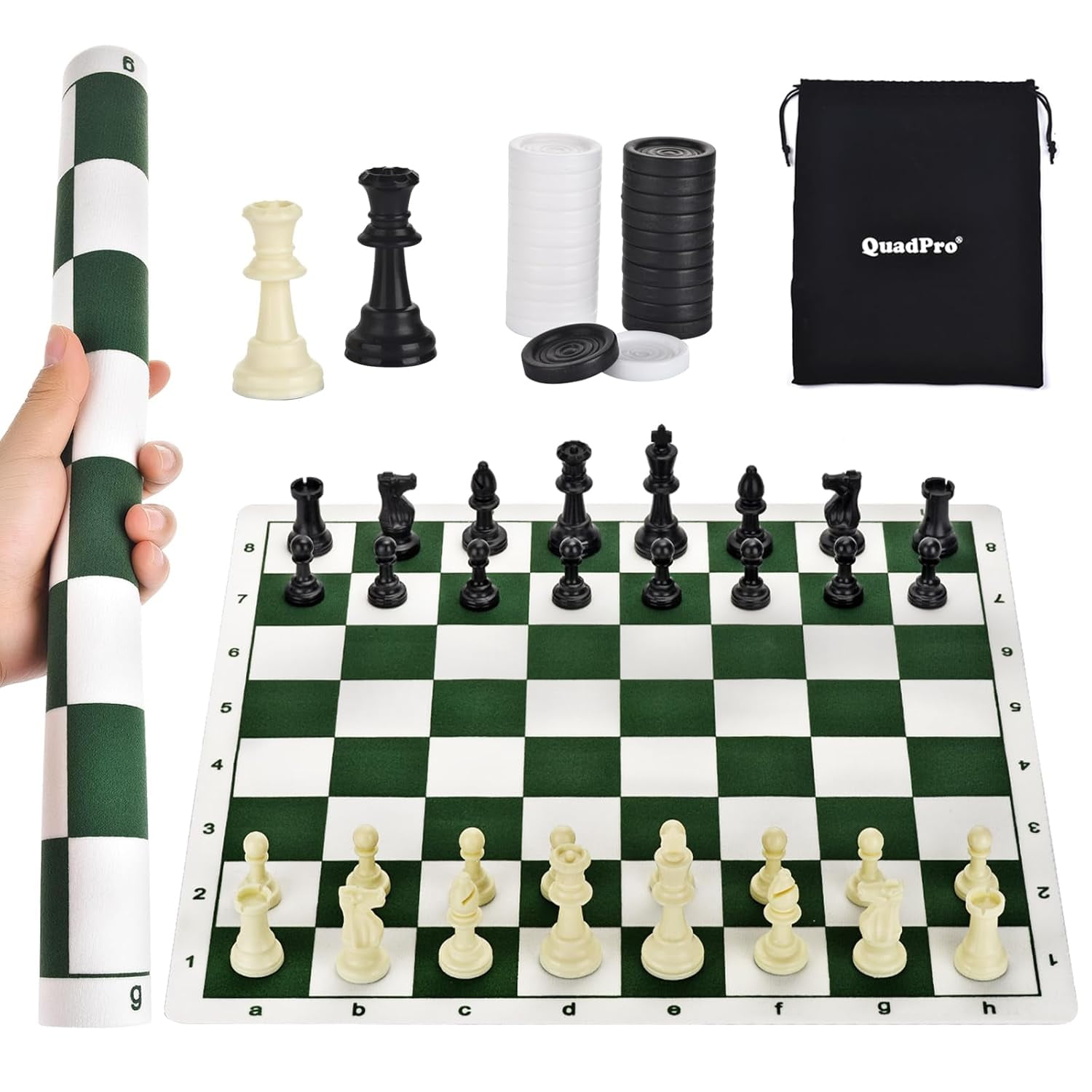 Chess Board 20" Portable Chess & Checkers Set, 2 In 1 Roll-Up Travel ...