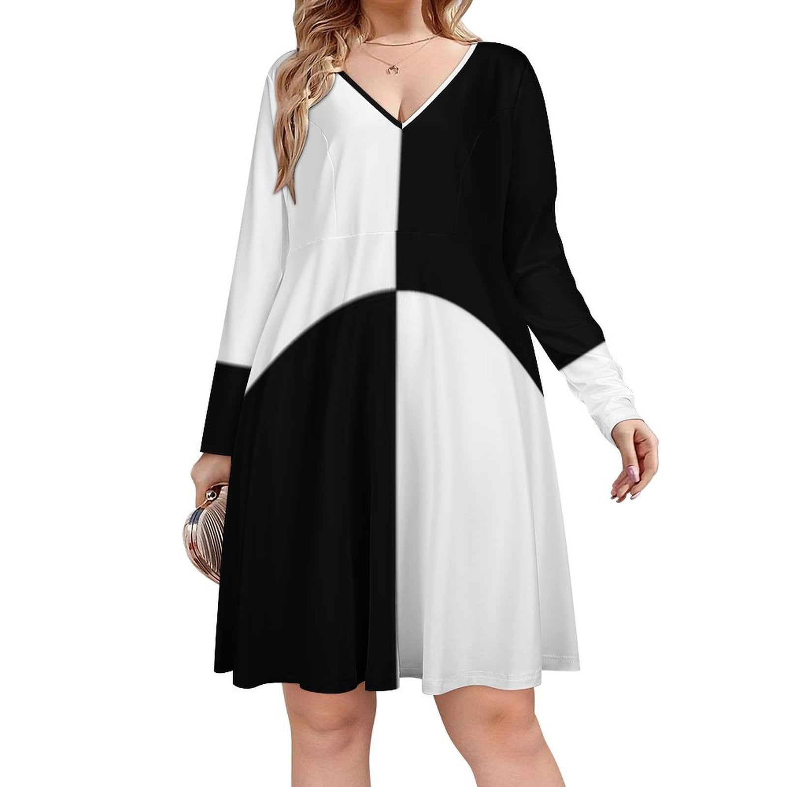 Chess Board Black Long Sleeve Dresses For Women Vintage Elegant Party ...