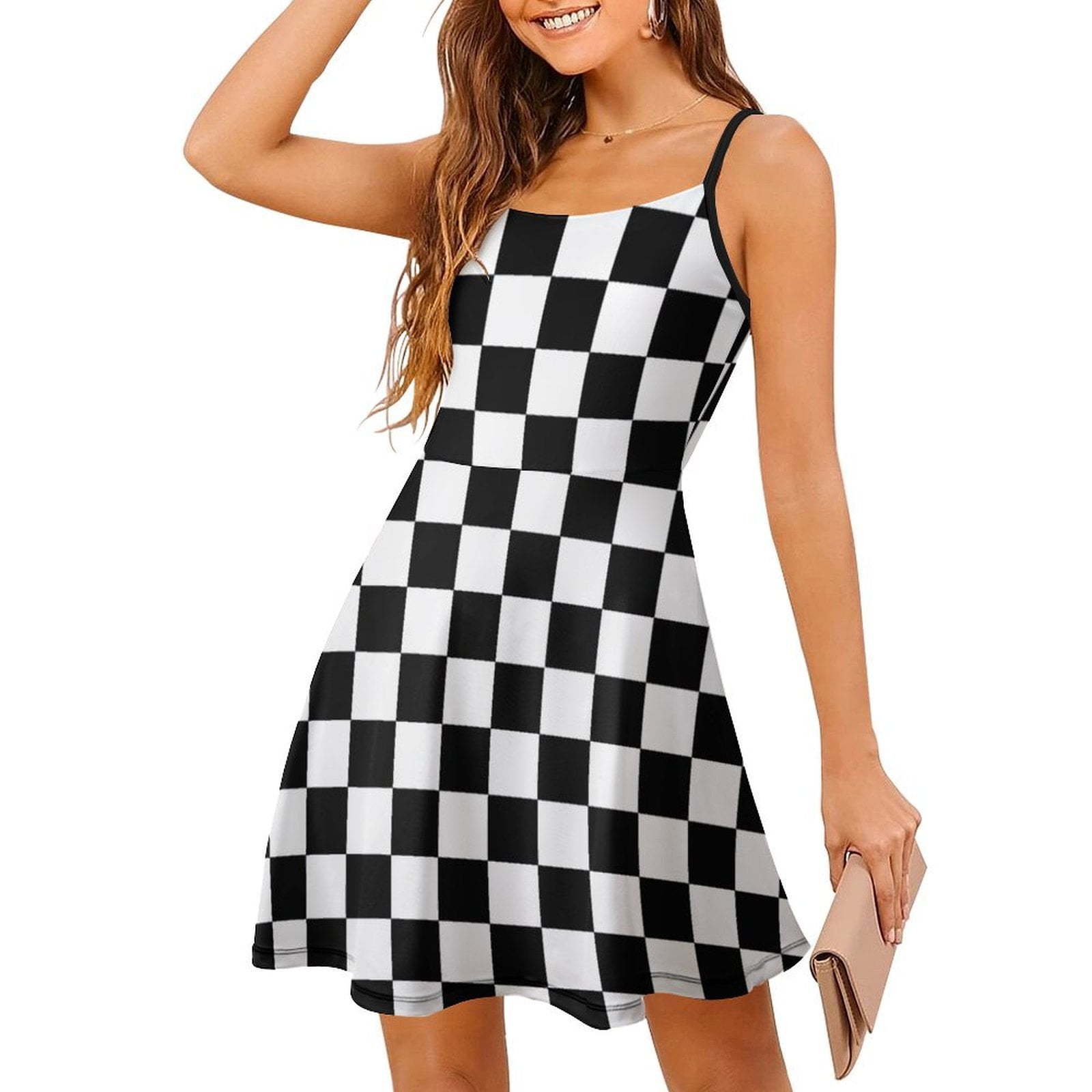 Chess Board Black Summer Dresses For Women A-line Dress Sleeveless ...