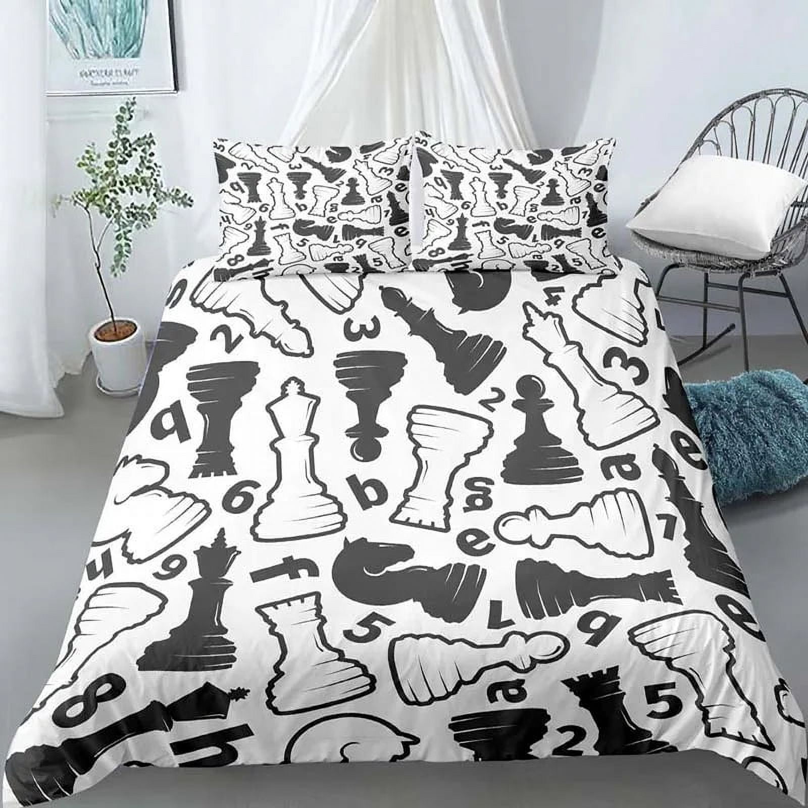 Chess Board Duvet Cover Set 3D Print International Chess Black White Comforter Cover for Boys ...