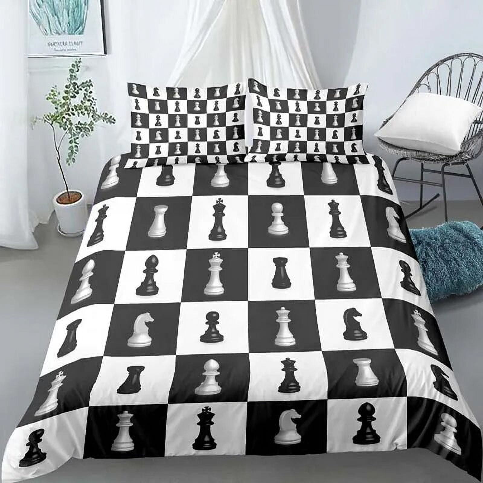 Chess Board Duvet Cover Set 3D Print International Chess Black White Comforter Cover for Kids ...