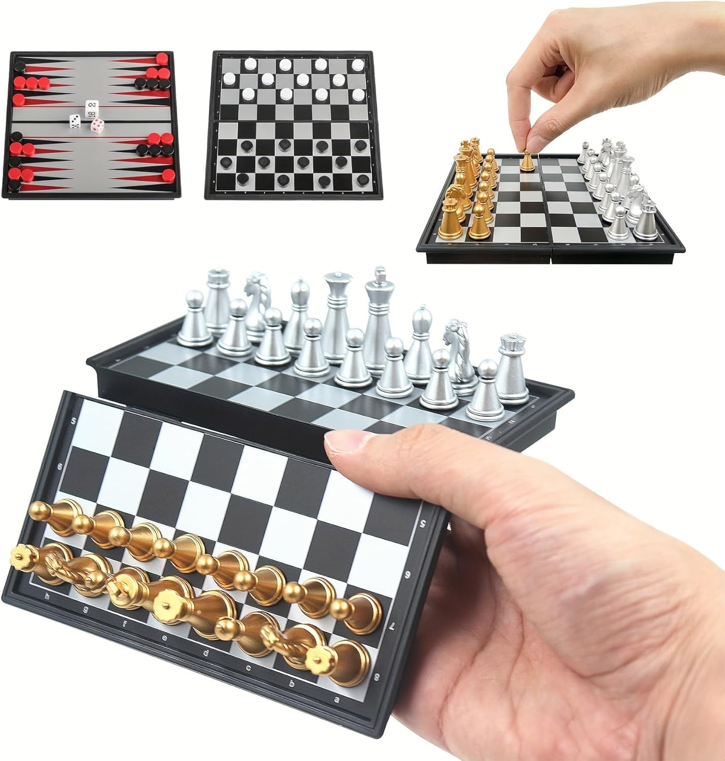 Chess Board Game Set Mini Magnetic Chess Kit Table Game with Folding Case 5'' Portable 3 in 1 ...