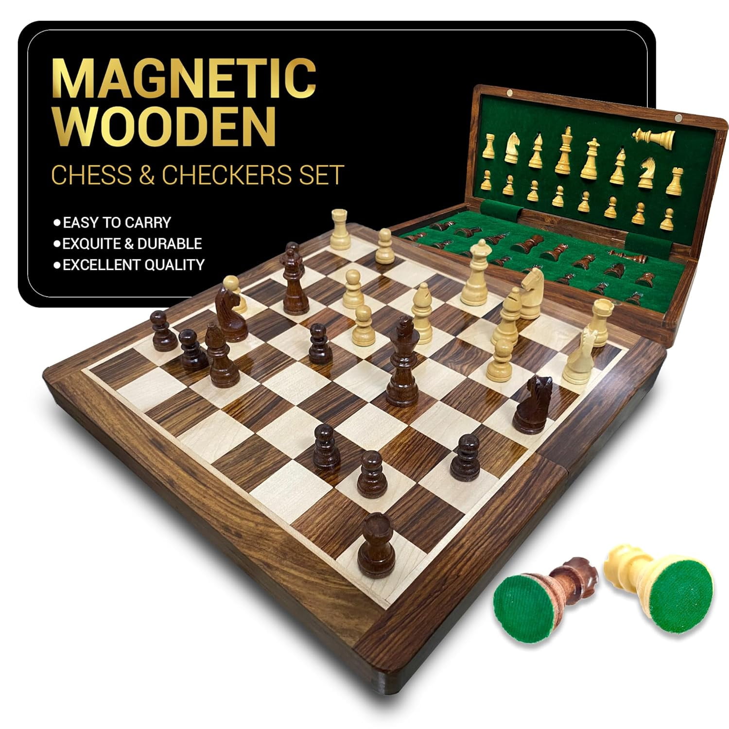 Chess Board Handmade Wooden Folding Chess Board Set With Magnetic ...