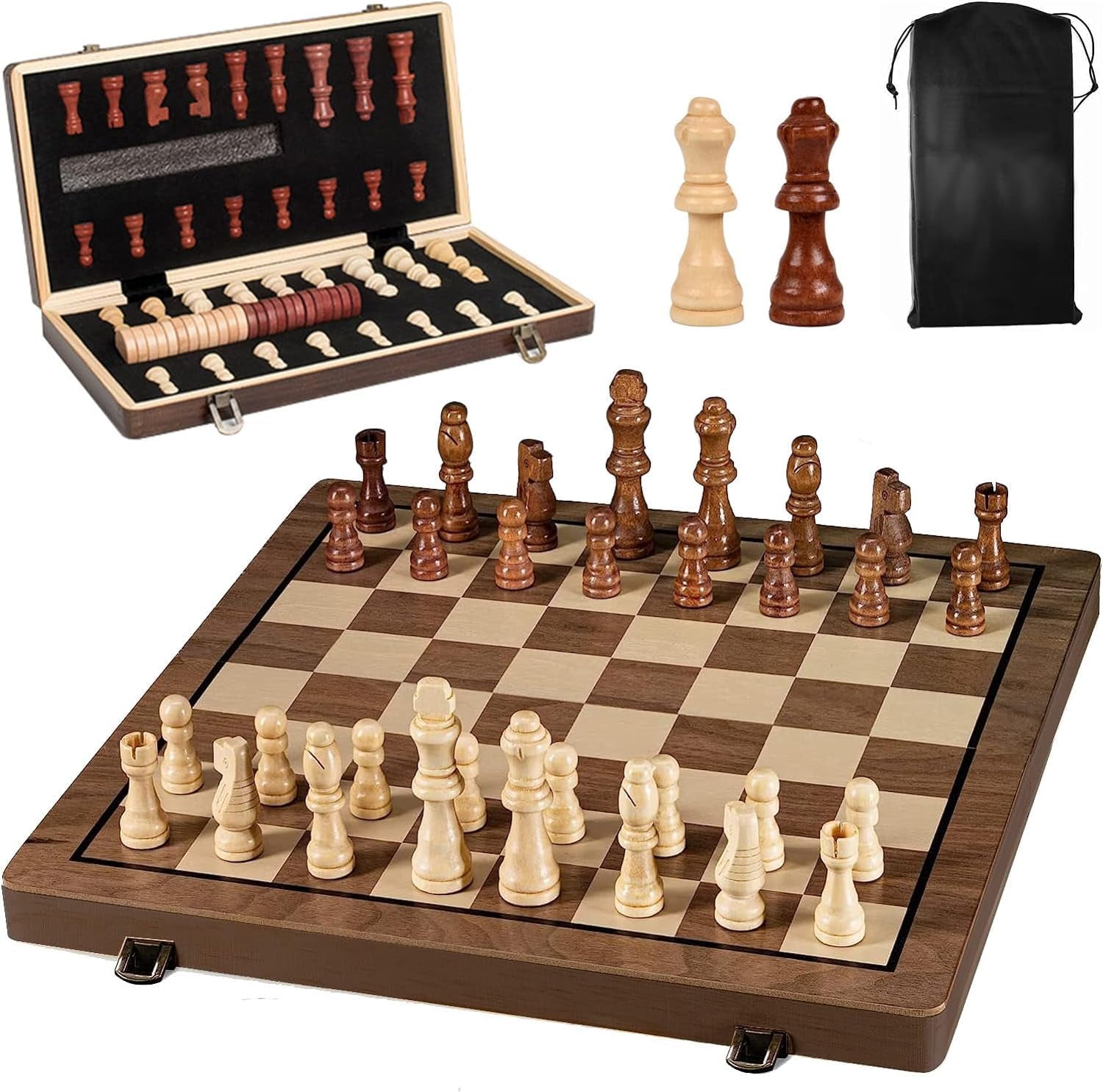 Chess Board Magnetic Wooden Chess Set, 15'' Folding Chess Board Set ...