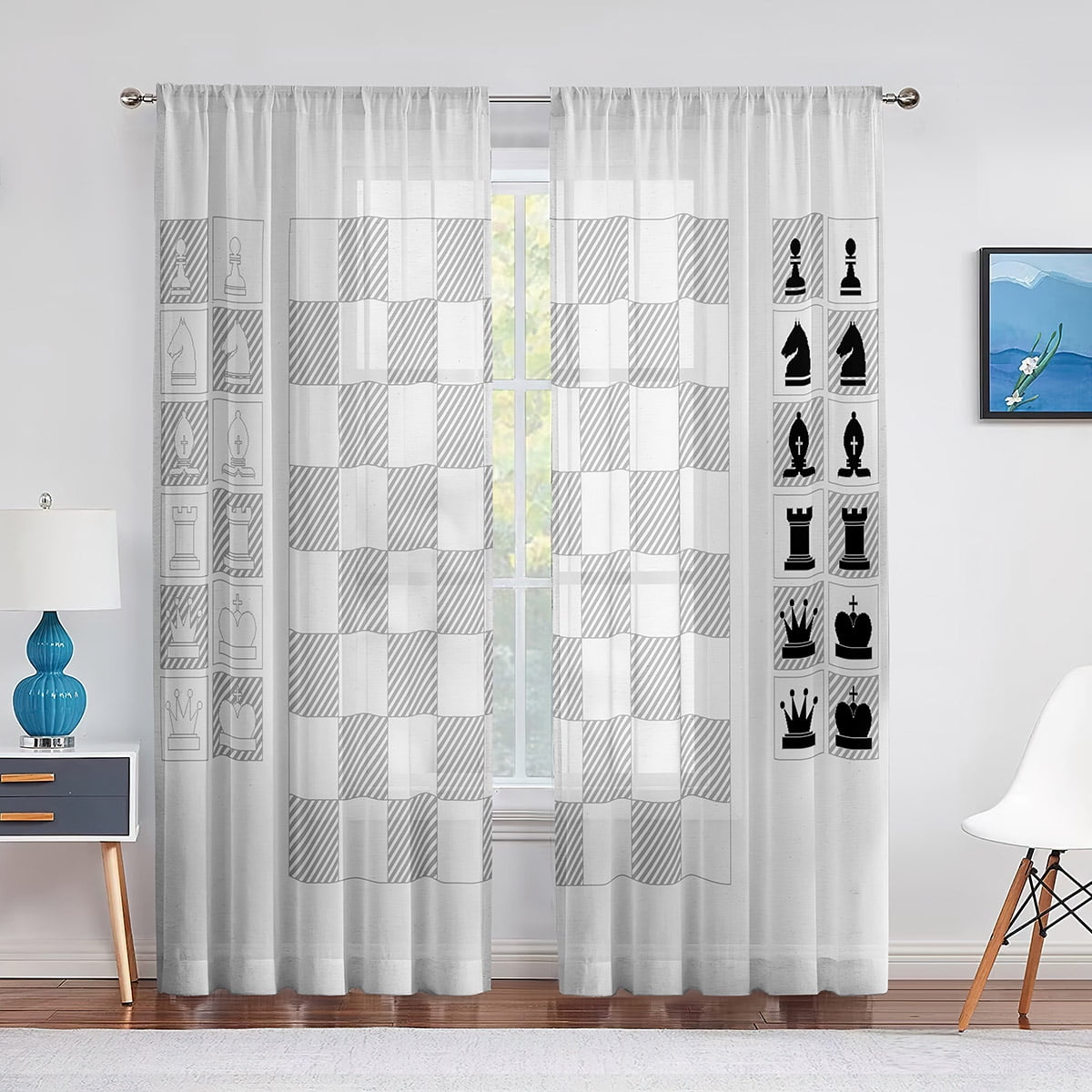 Chess Borad Sports Games Tulle Voile Curtains for Bedroom Window ...