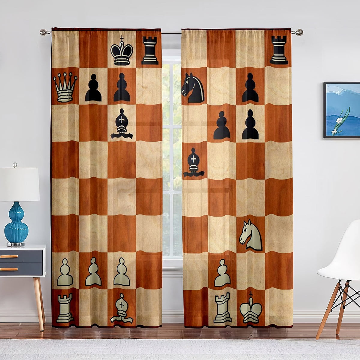 Chess Borad Sports Games Tulle Voile Curtains for Bedroom Window ...