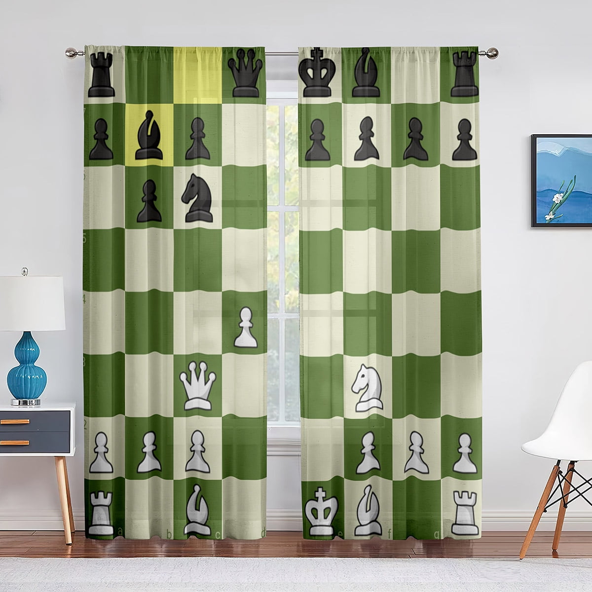 Chess Borad Sports Games Tulle Voile Curtains for Bedroom Window ...