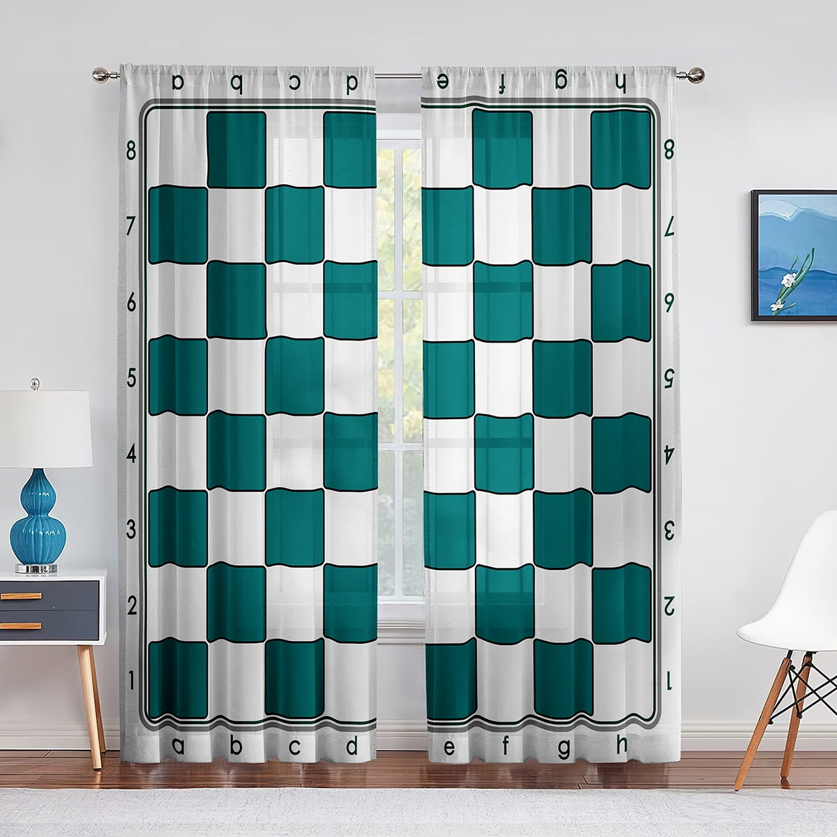 Chess Borad Sports Games Tulle Voile Curtains for Bedroom Window ...