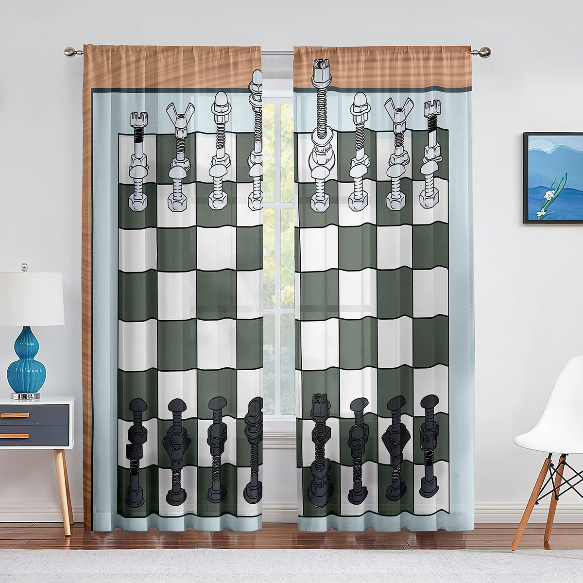 Chess Borad Sports Games Tulle Voile Curtains for Bedroom Window ...