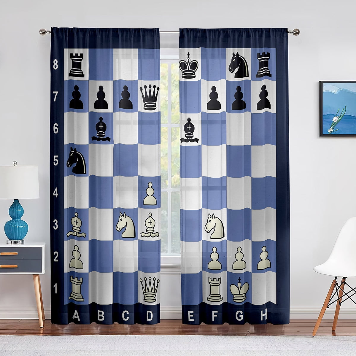 Chess Borad Sports Games Tulle Voile Curtains for Bedroom Window ...