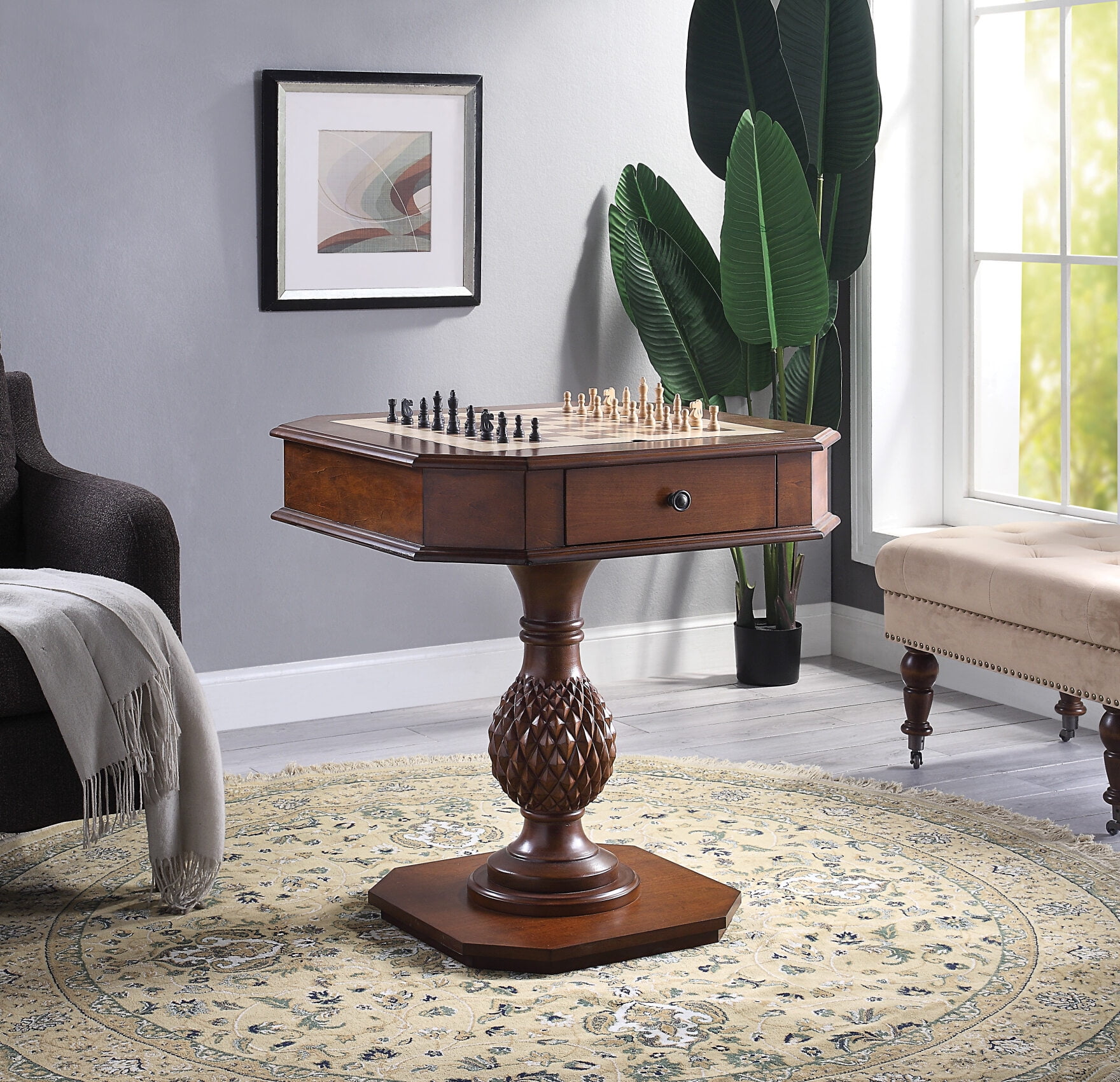 Chess Checker Game Table, Wooden Reversible Chess Checker Game Table ...