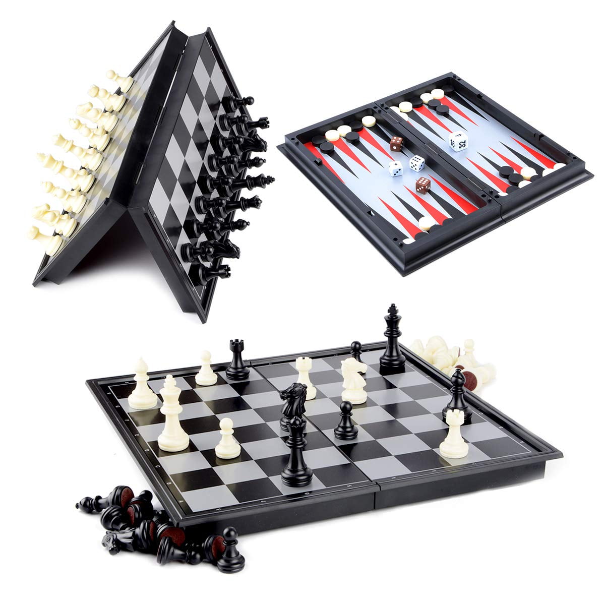 Chess/Checkers/Backgammon 3 in 1 Set, Hoshin Portable Folding Travel ...