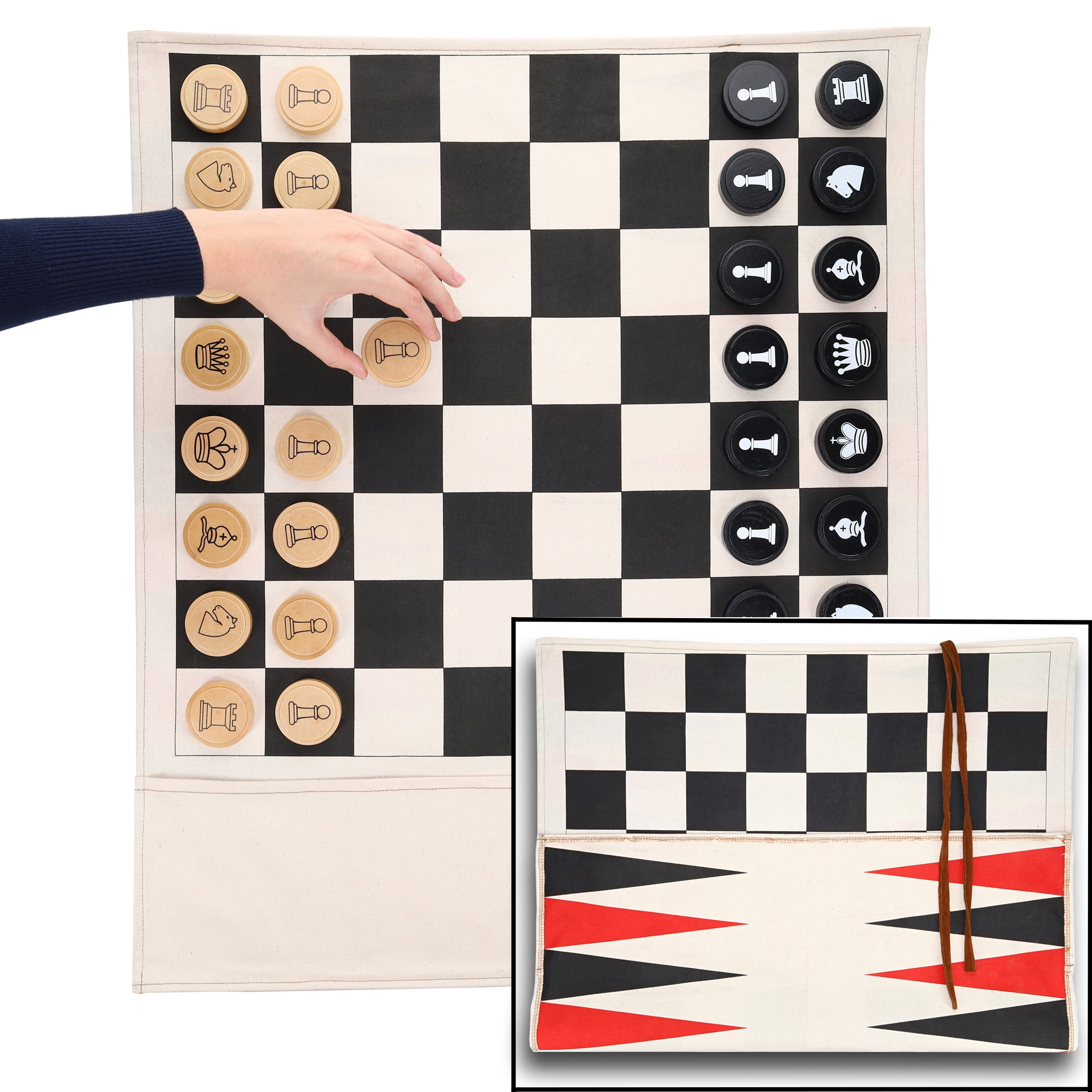 Chess, Checkers and Backgammon Roll Up Travel Game Set - Walmart.com