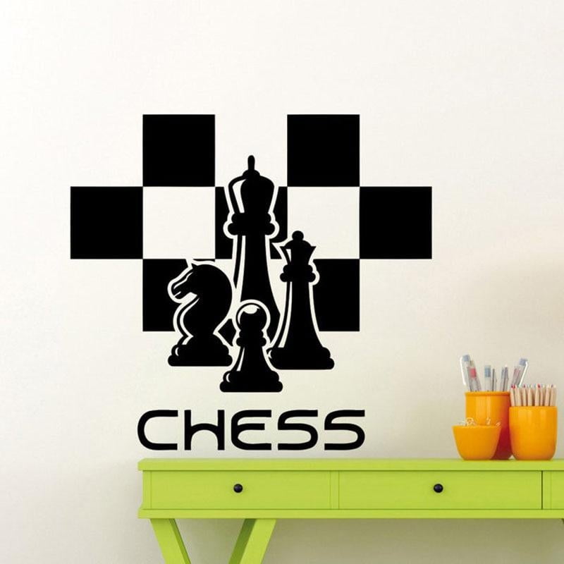 Chess Club Wall Decal Words Chessmen Checkerboard Vinyl Window Sticker ...