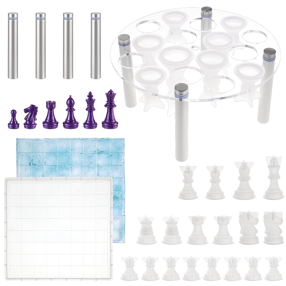 Chess DIY Kit with 1 Round Chess Piece Holder 1 Chess Board Mold and 16 ...