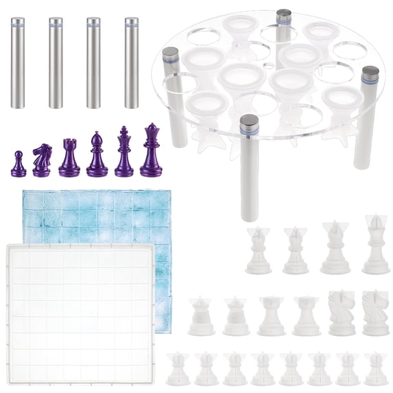 Chess DIY Kit with 1 Round Chess Piece Holder 1 Chess Board Mold and 16 ...