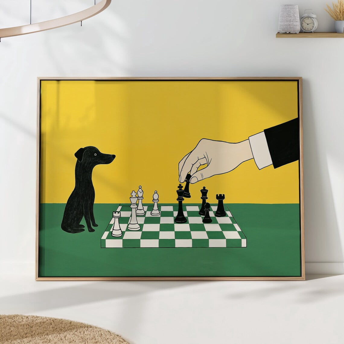 Chess Dog Mid Century Pop Art Quirky Game Room Wall Art, Unframed ...