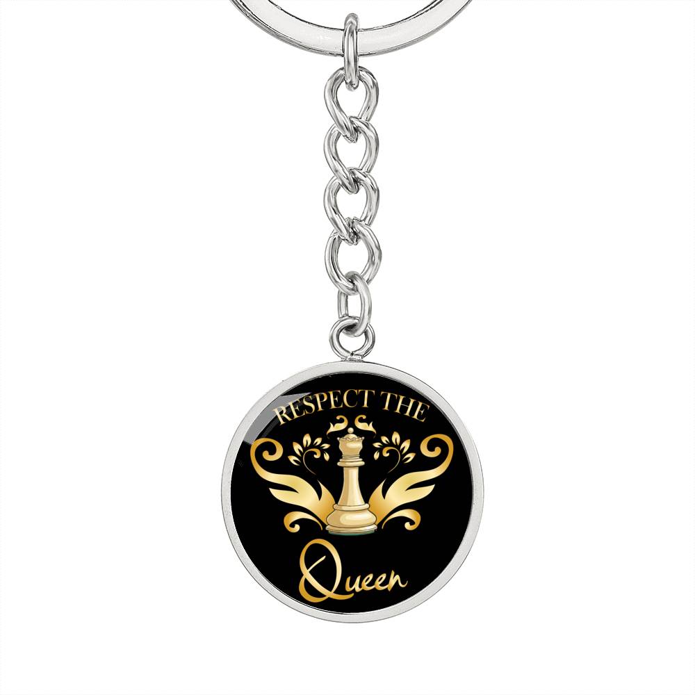 Chess Fan Respect The Queen Keychain Stainless Steel or 18k Gold Circle ...