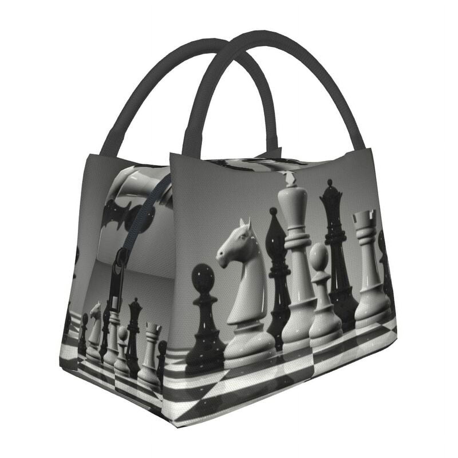Chess Figures Pattern Leather And Gold Texture Insulated Lunch Bags for ...