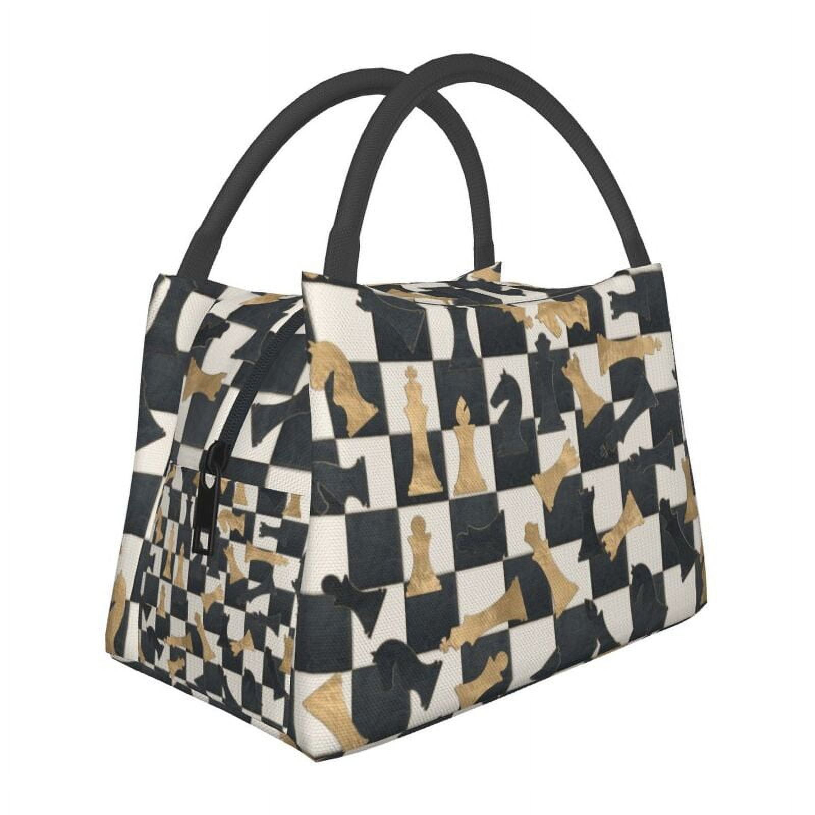 Chess Figures Pattern Leather And Gold Texture Insulated Lunch Bags for ...