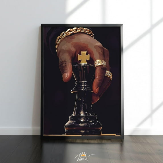 Chess King Black Art Poster, Minimalist Black Man Print, Black Hand ...