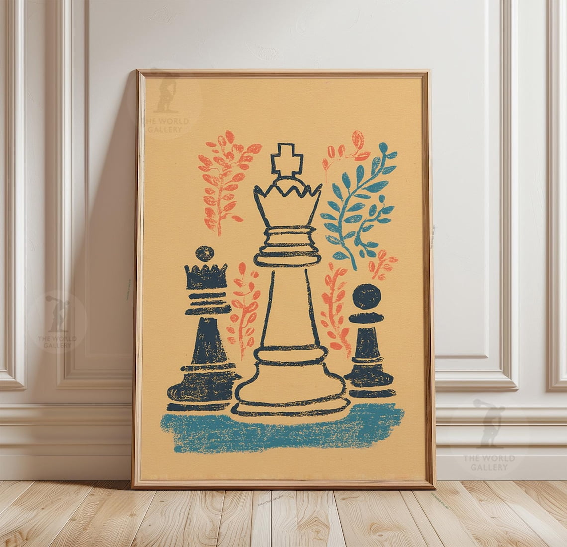 Chess King Folk Art Game Retro Linocut Game Room Wall Decor Unframed ...