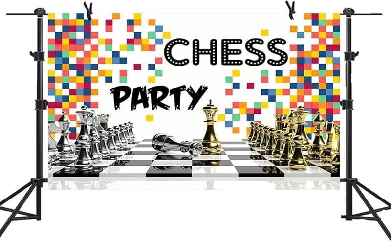 Chess Party Backdrop Black and White Checkerboard Gold Silver Chess ...