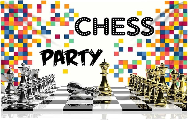 Chess Party Backdrop Black and White Checkerboard Gold Silver Chess ...