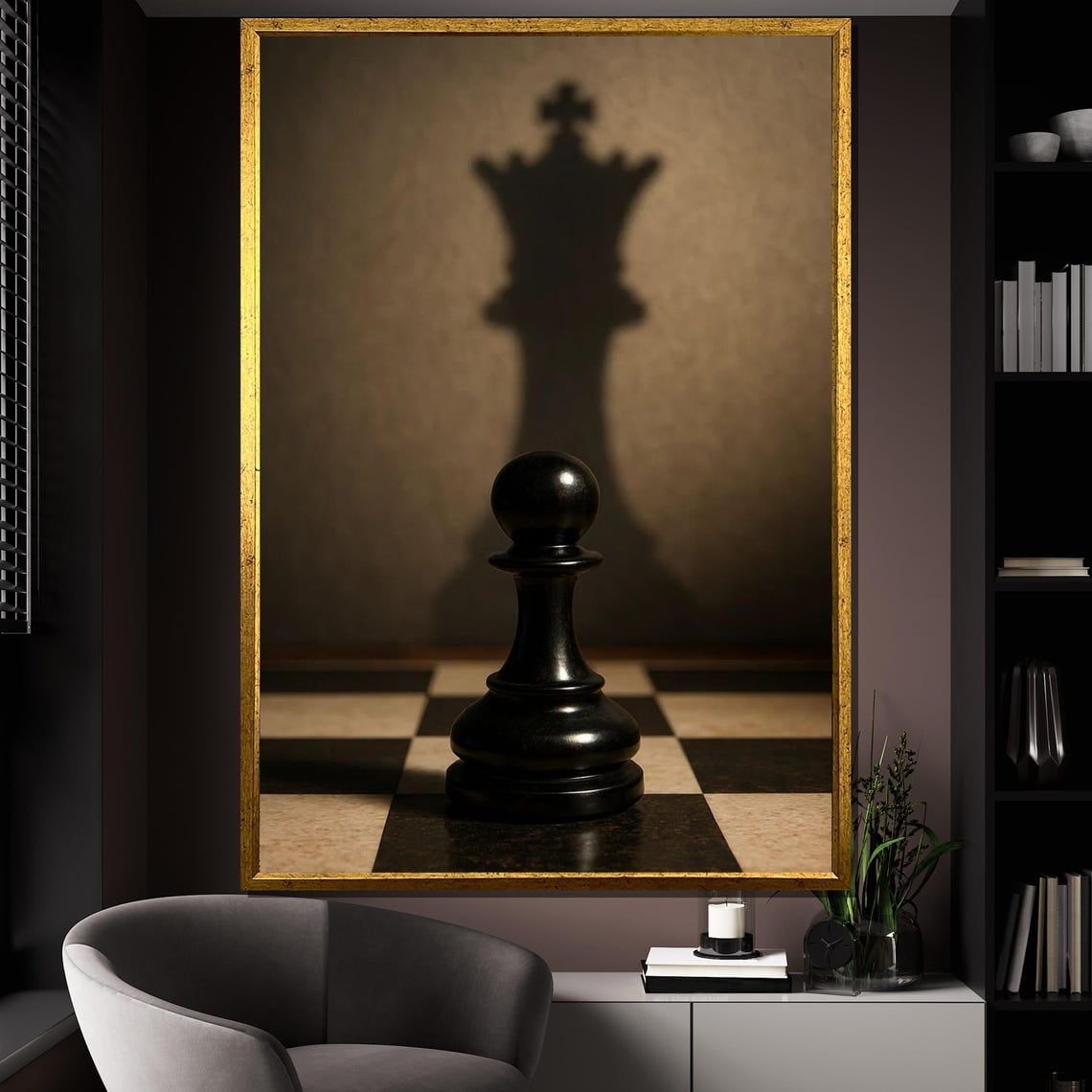 Chess Pawn Shadow Queen Canvas Painting – Motivational Wall Art, Ready ...