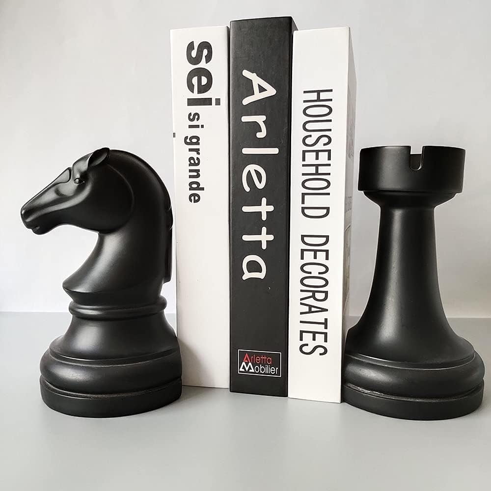 Chess Piece Bookends, 6.7Inch Tall Classic Decorative Resin Book Shelf ...