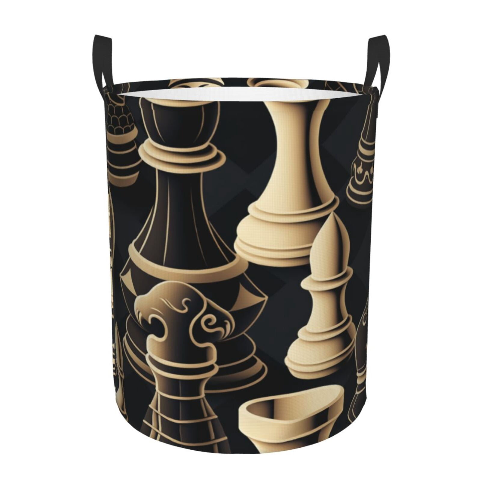 Chess Pieces Cool Black White Foldable Laundry Hamper with Handle ...