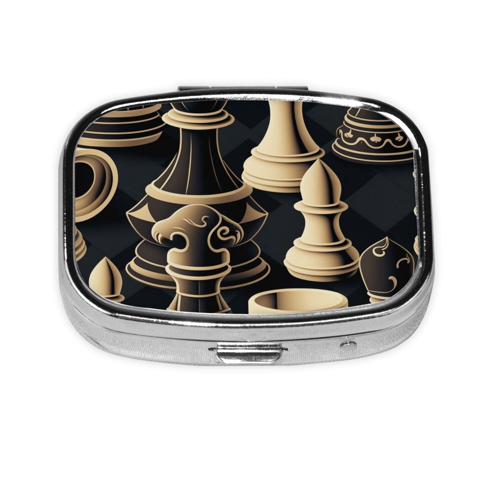Chess Pieces Cool Black White Square Pill Box 2 Compartment Pill Case ...