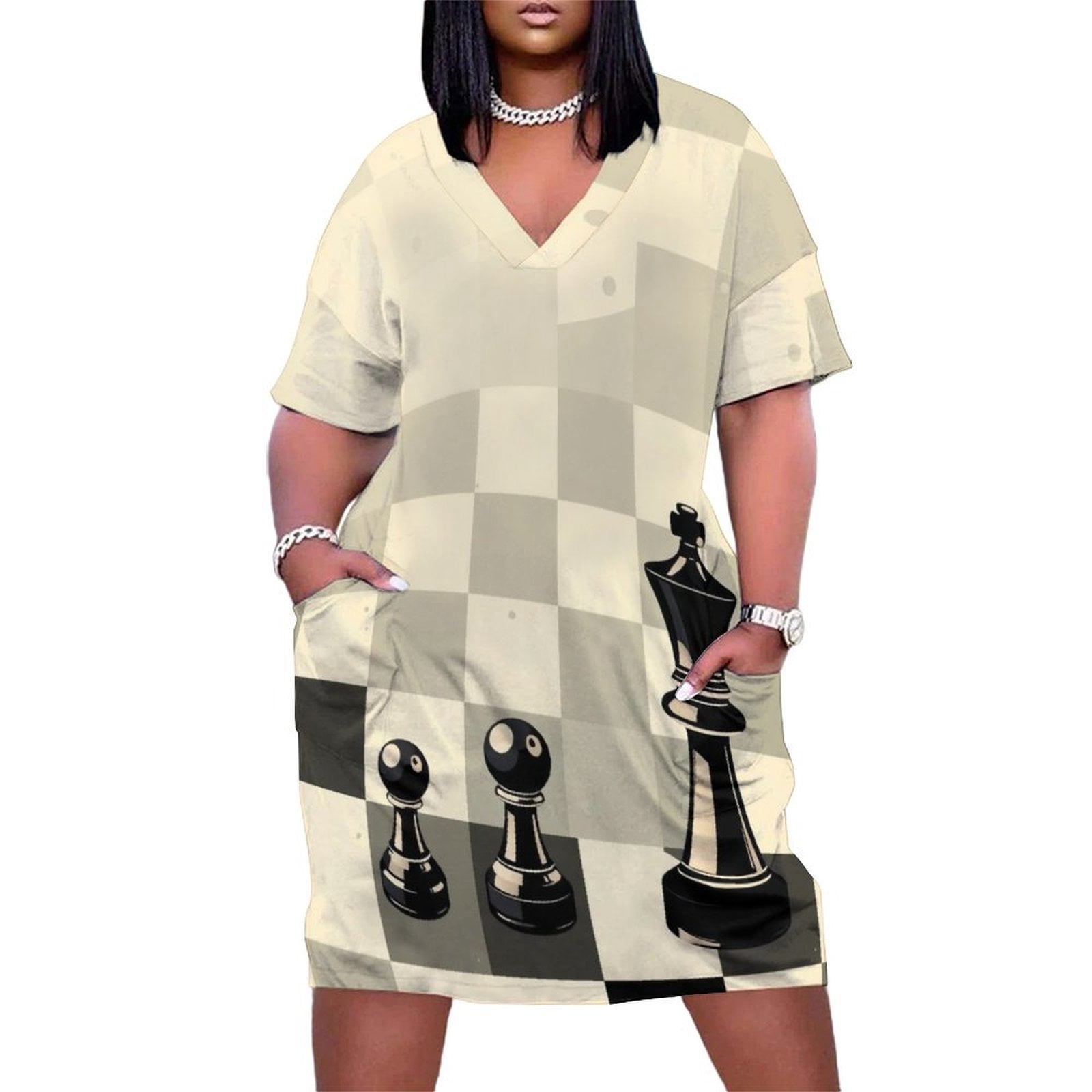 Chess Pieces Growth Loose Pocket Dress Dress for Women Dress Women ...