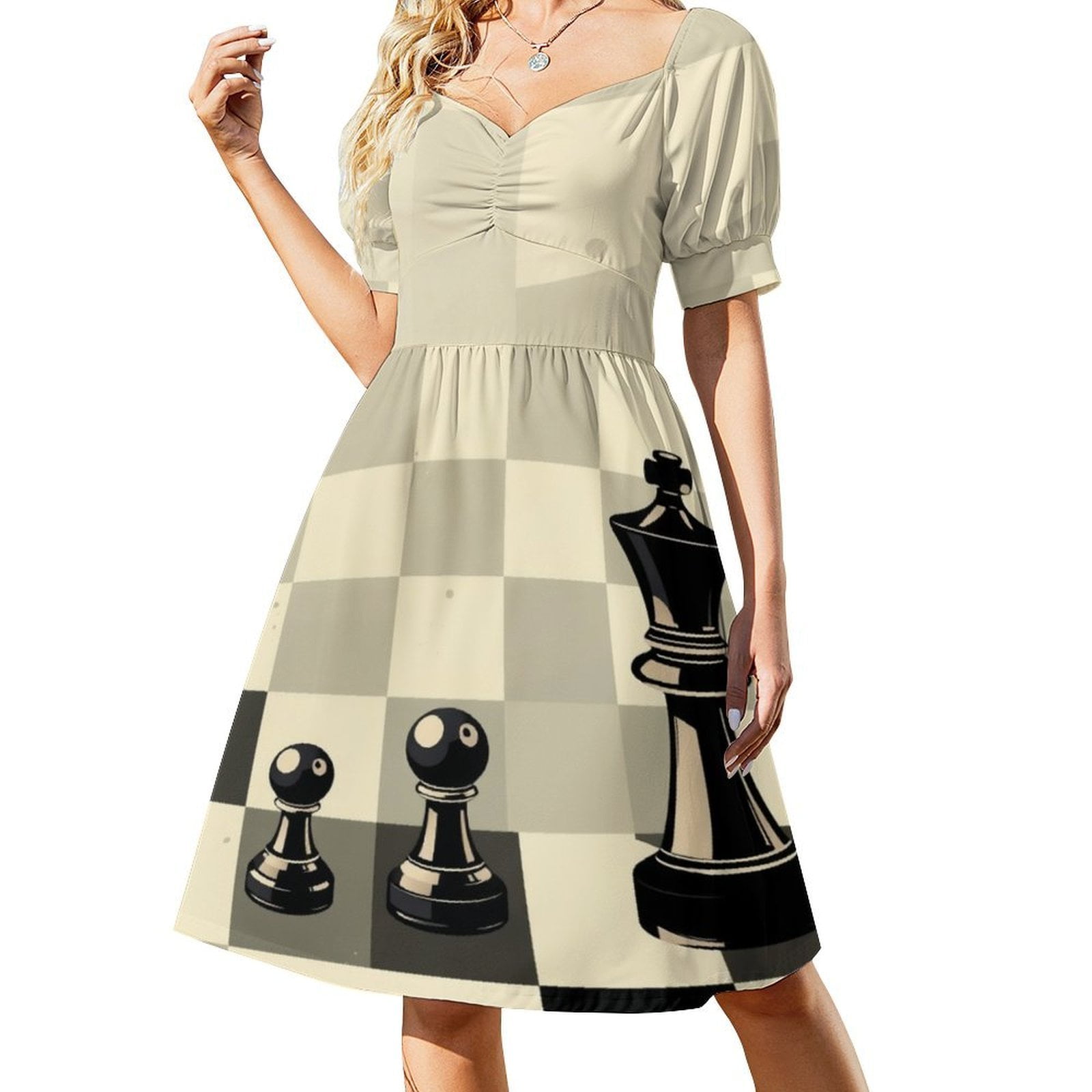 Chess Pieces Growth Short Sleeved Dress Birthday Dress for Women Luxury ...