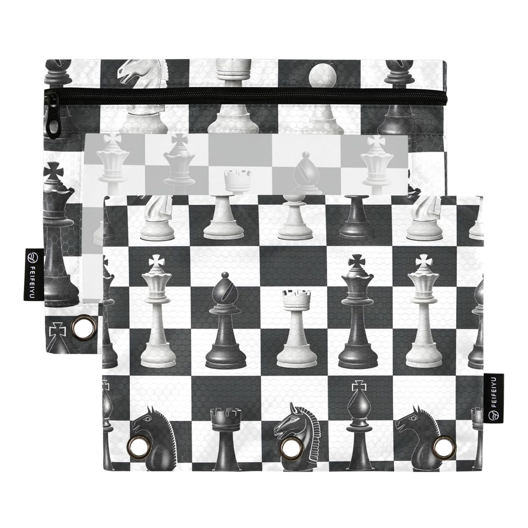Chess Pieces and Board 2 Pack Pencil Pouch for 3 Ring Binder Smooth ...