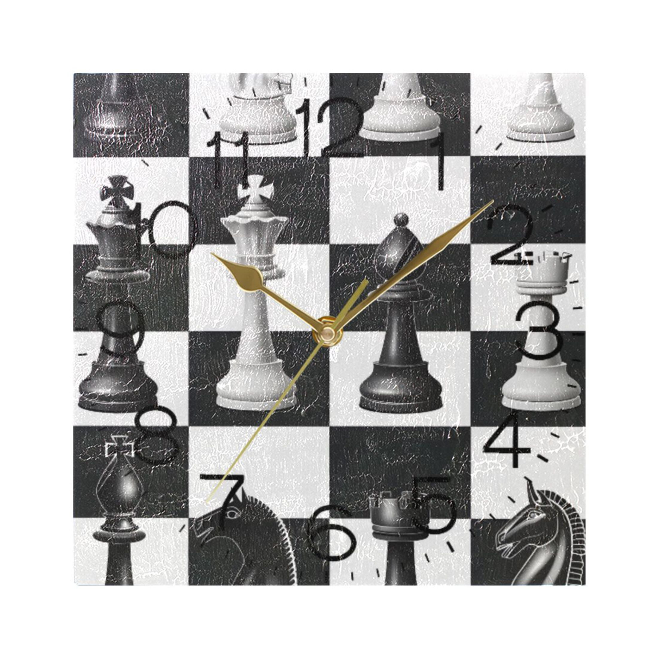 Chess Pieces and Board Wall Clock 7.78" Non-Ticking Silent Battery ...