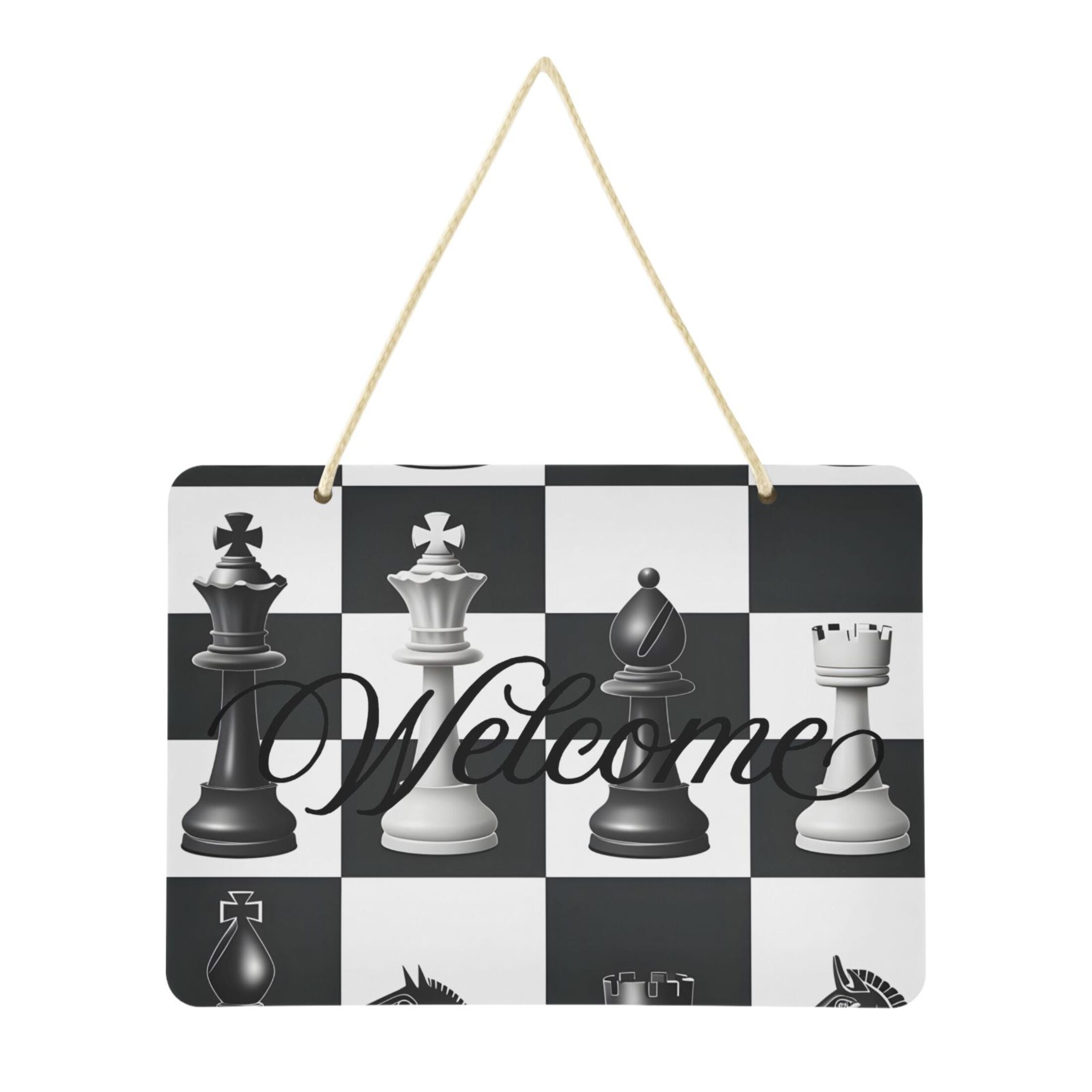 Chess Pieces and Board Welcome Sign Front Door PVC 14x10 inch Hanger ...