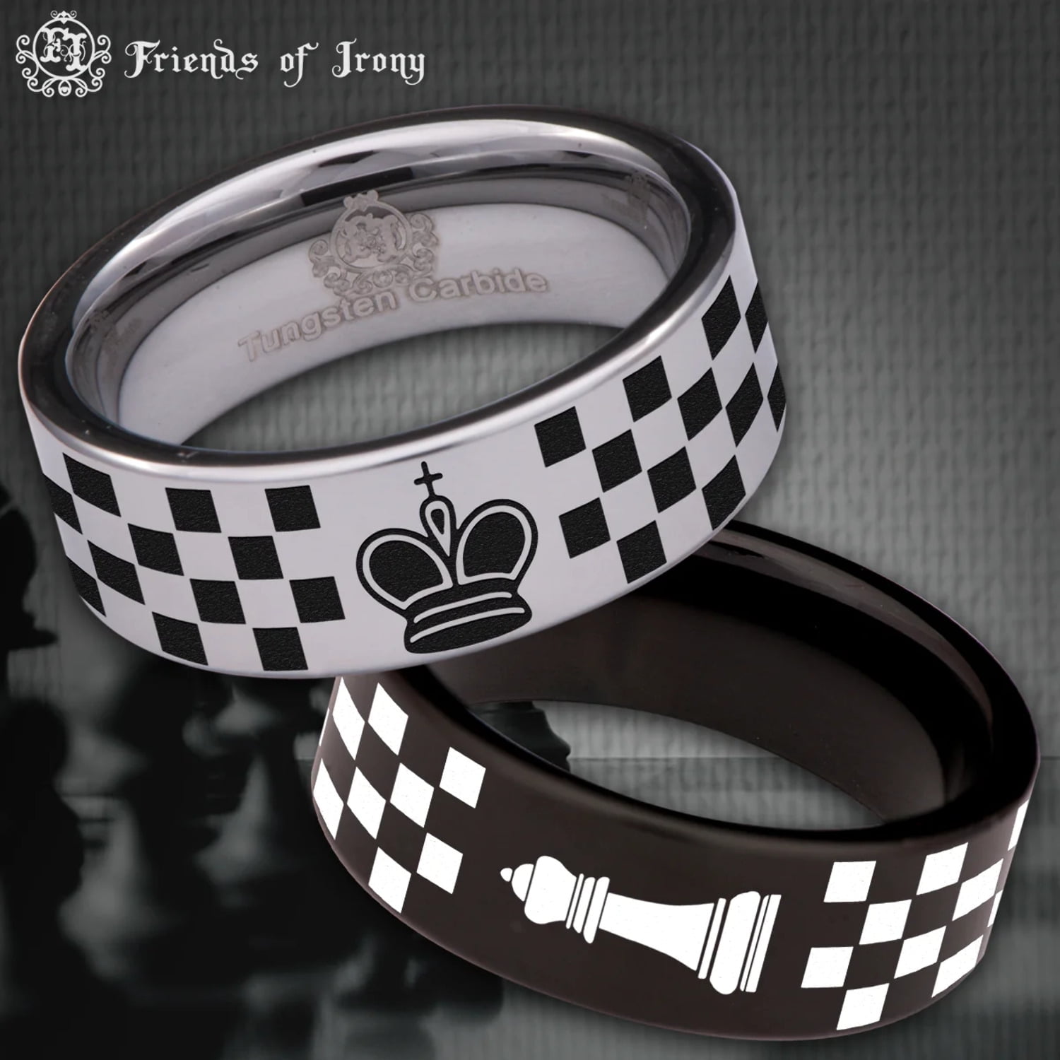 Chess Queen Couple Tungsten Carbide Ring - Walmart.com