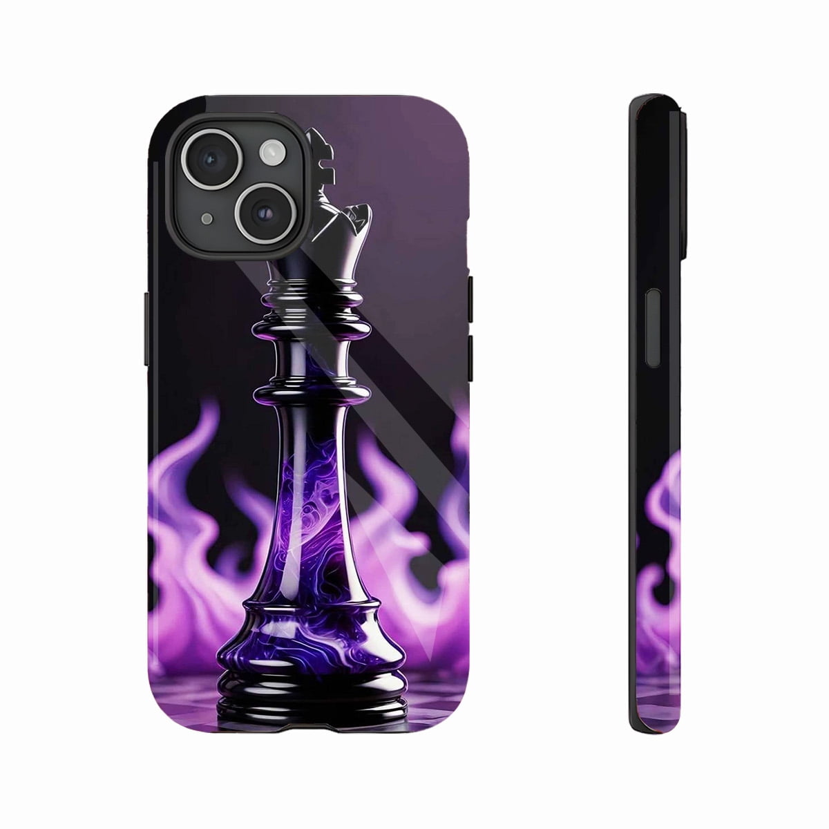 Chess Queen Inspired Phone Case with Vivid Purple Flames, Protective ...