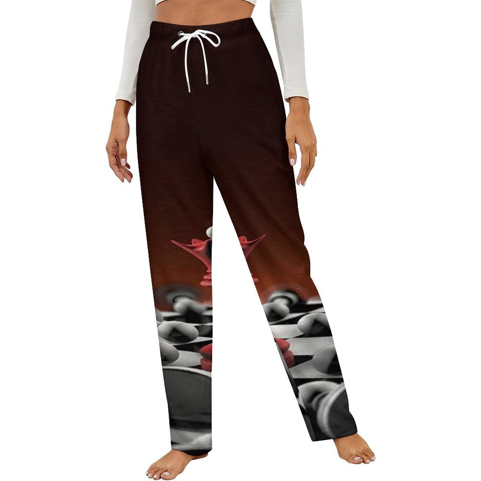 Chess Red Queen Winter Female Pants Flannel High Waist Women Pants Lady ...